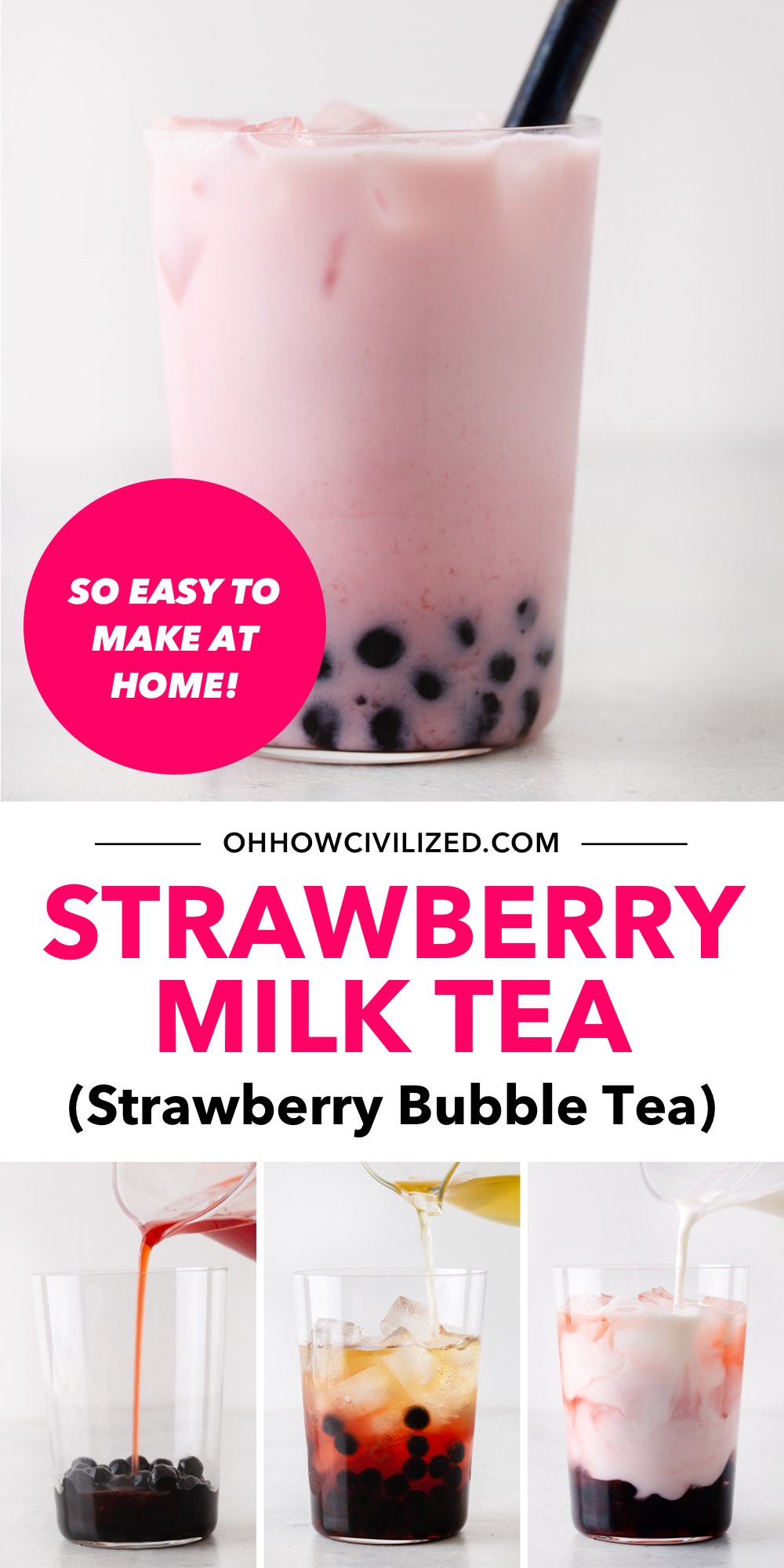 Strawberry Bubble Tea Strawberry Boba Milk Tea Oh How Civilized